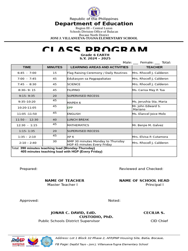 Grade 6 Class Program 2024-2025 | PDF | Schools | Philippines
