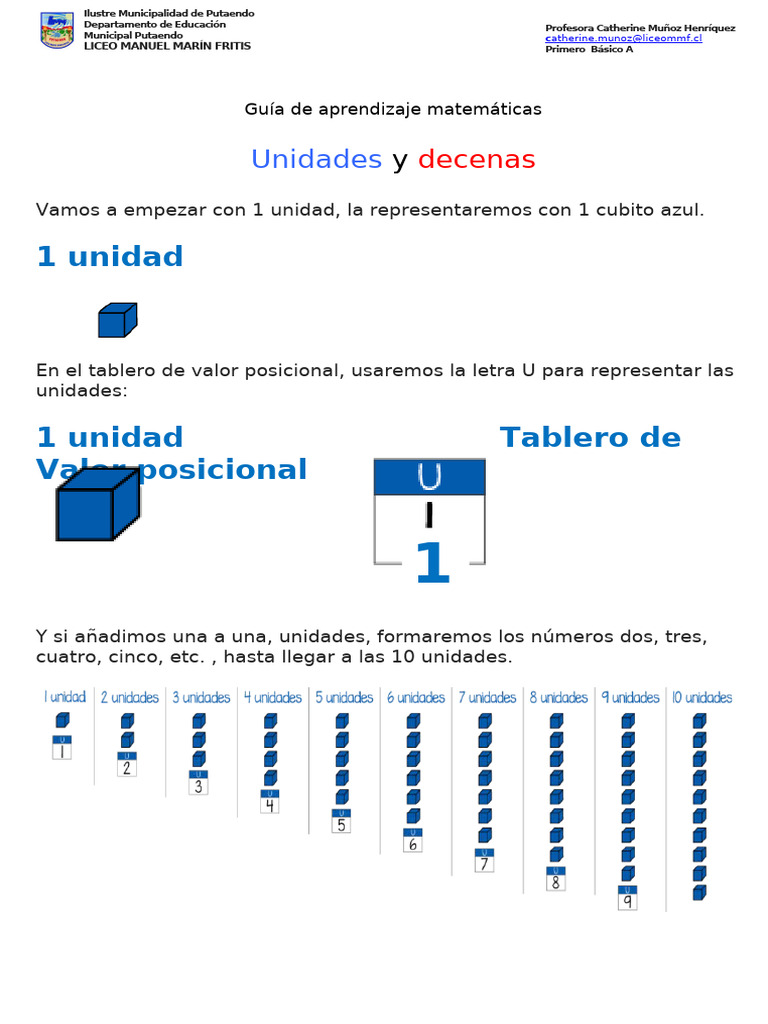 Guía de Matemáticas: Unidades y Decenas | PDF