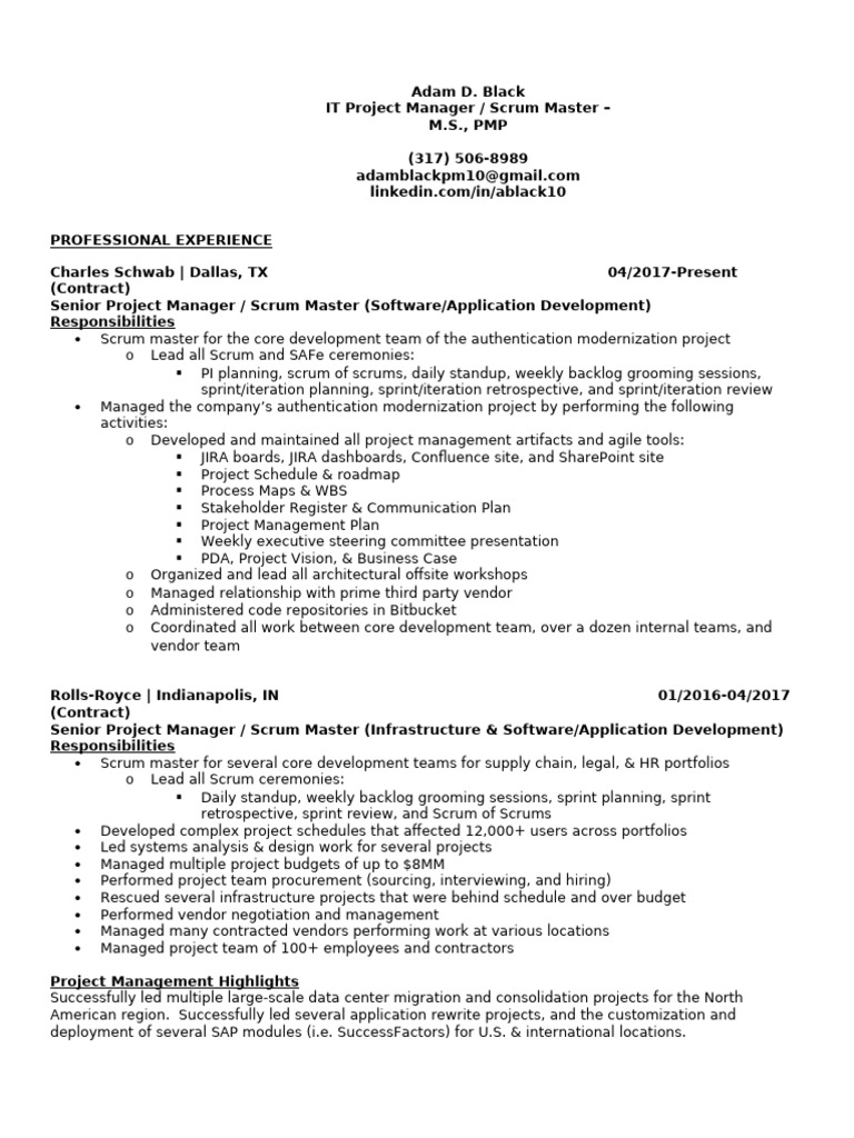 Adam D. Black_Scrum Master_Jconnect Inc. | PDF | Scrum (Software ...