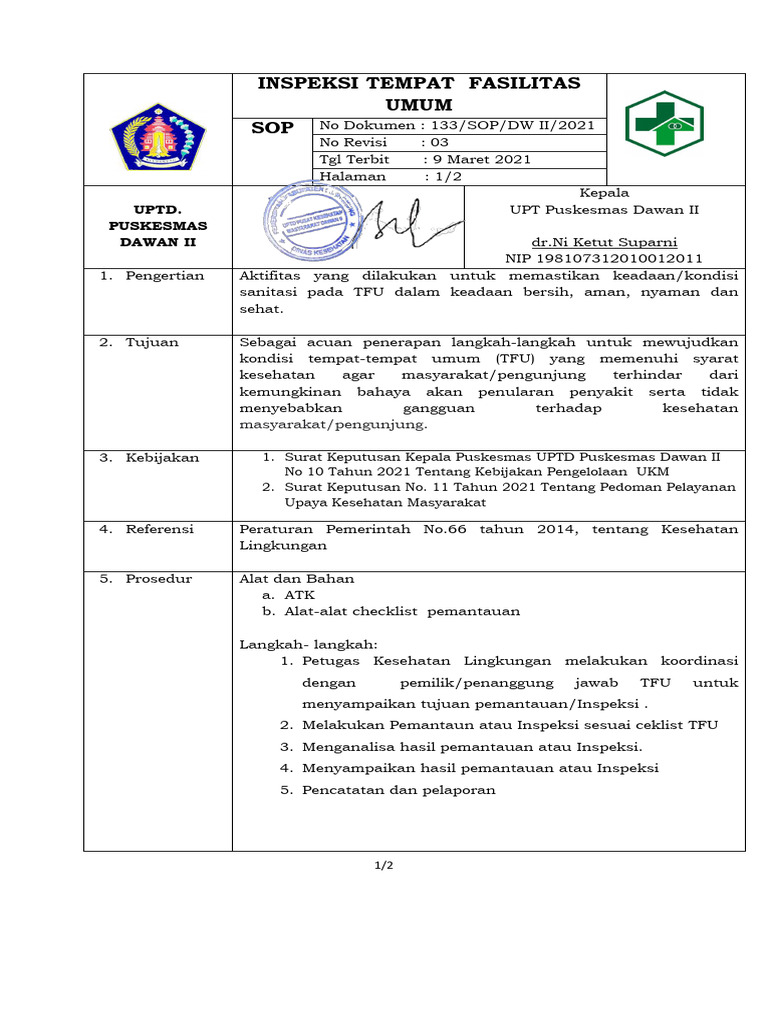 SOP Inspeksi TFU | PDF