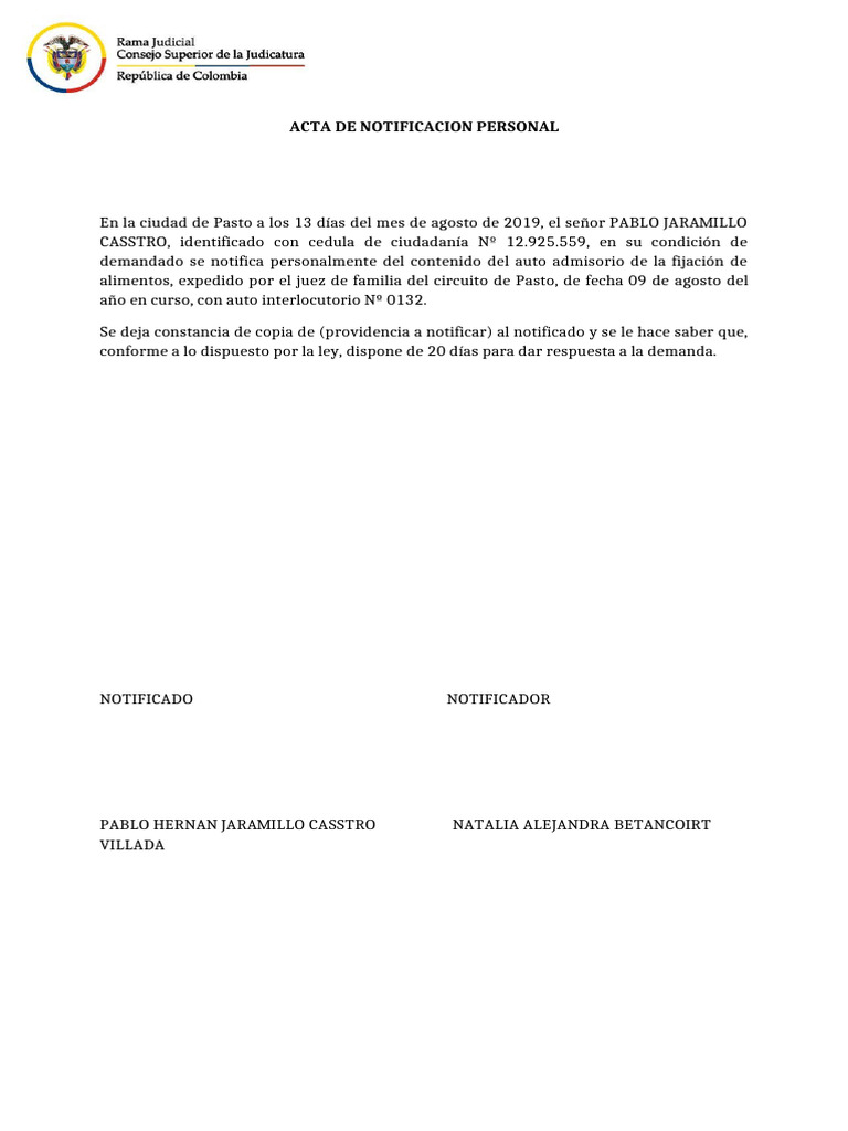 ACTA DE NOTIFICACION PERSONAL | PDF