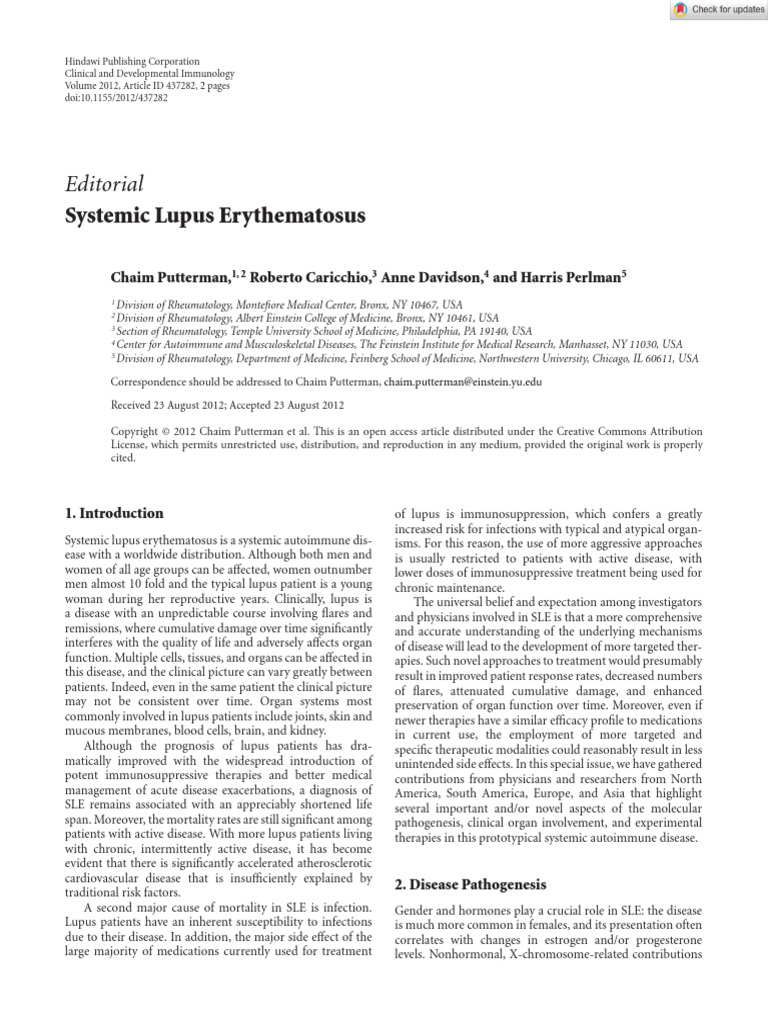 Journal of Immunology Research - 2012 - Putterman - Systemic Lupus Erythematosus | PDF | Medical ...