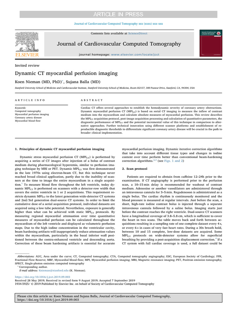 Dynamic CT myocardial perfusion imaging | PDF | Ct Scan | Coronary ...