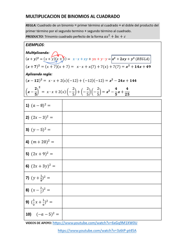 Tarea Oper Alg 3 Binomio Cuadrado | PDF