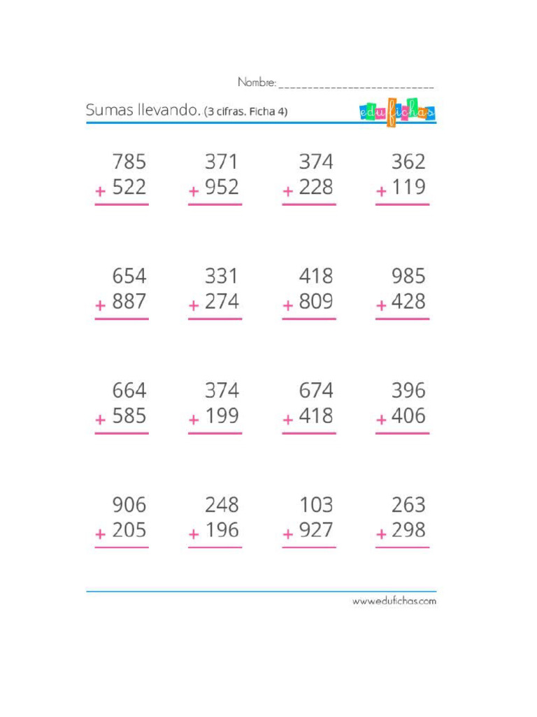 Sumas 3 Digitos Tercero | PDF