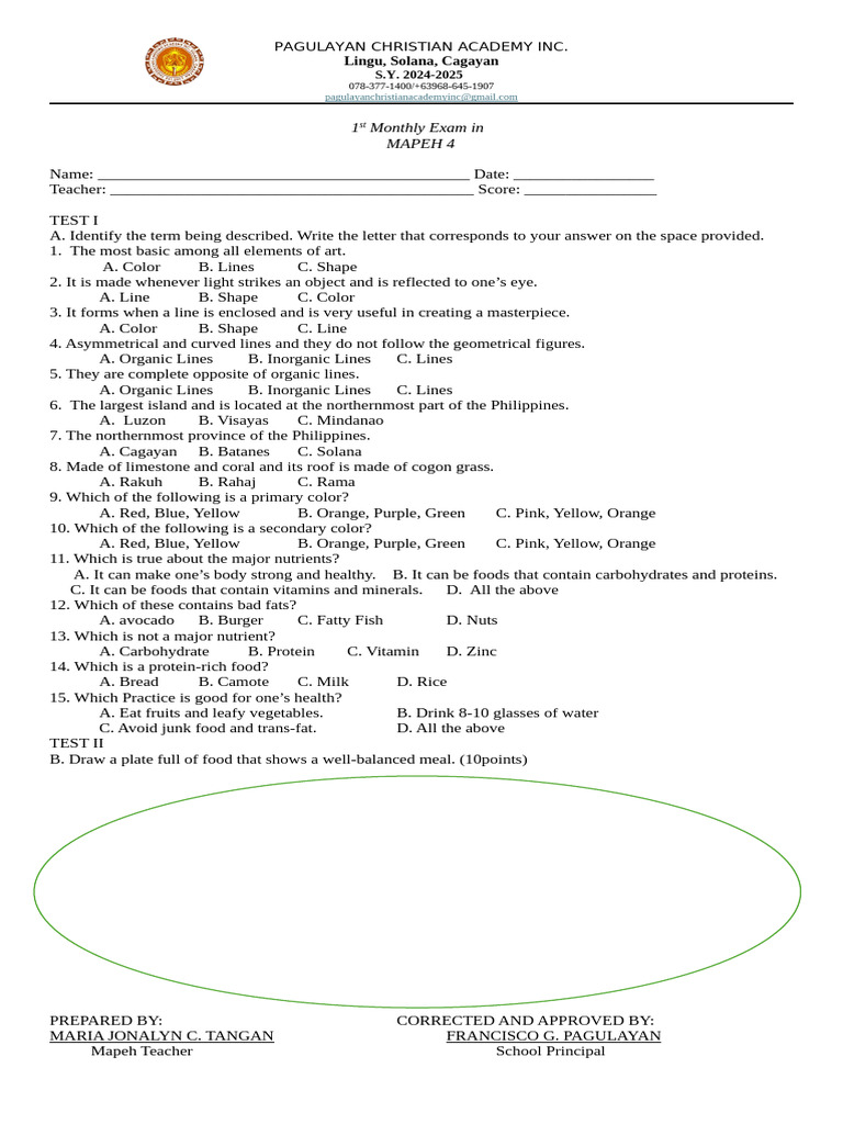 MAPEH 4 Monthly Exam Guide | PDF | Foods | Nutrition