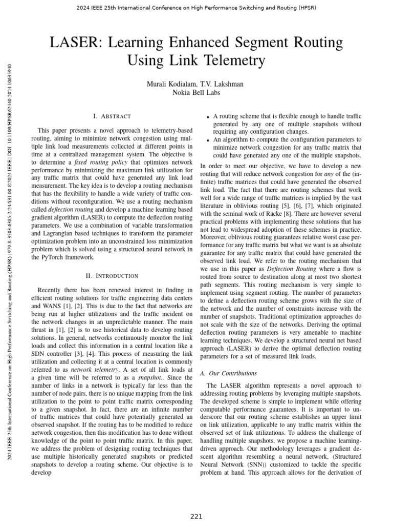 LASER Learning Enhanced Segment Routing Using Link Telemetry | PDF | Routing | Computer Network