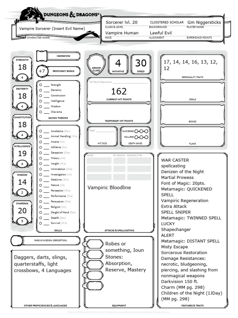 Vampire Sorcerer (Insert Evil Name) | PDF | D20 System | Role Playing Games