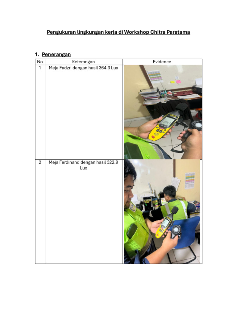 Pengukuran Lingkungan Kerja Di Workshop Chitra Paratama | PDF