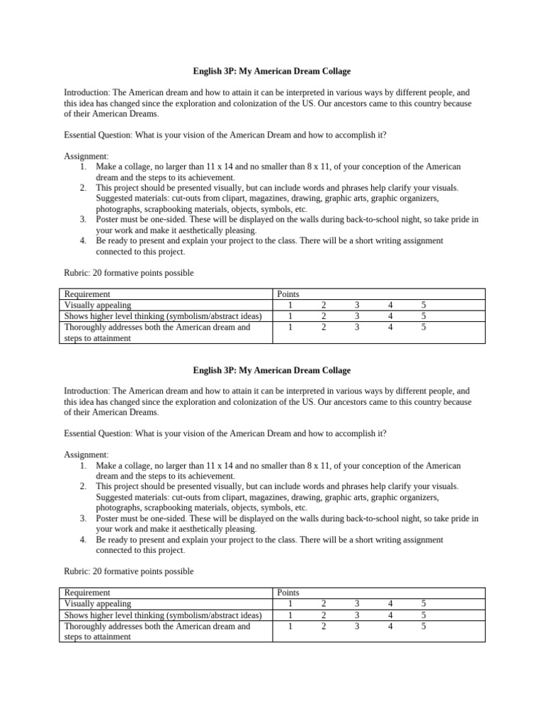 Beg of Year American Dream Collage | PDF | American Dream | Collage