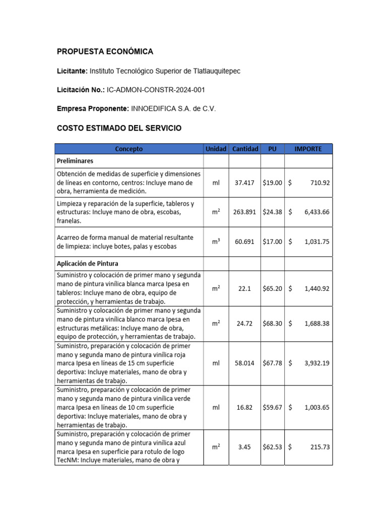 Propuesta Economica | PDF