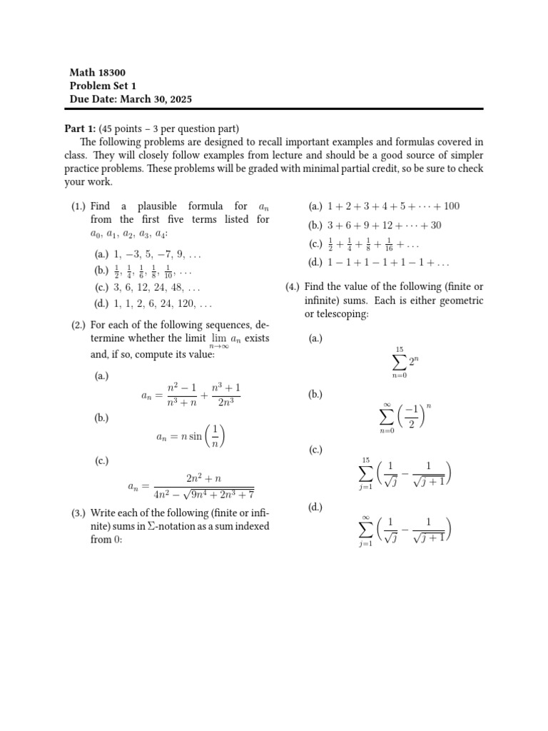 Math 18300 Spring 2025 Problem Set 1 | PDF | Mathematical Objects | Mathematics