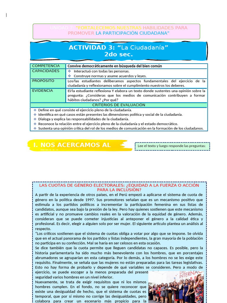2° DPCC - Actv.03-Unid.7 2023 | PDF | Derechos | Democracia