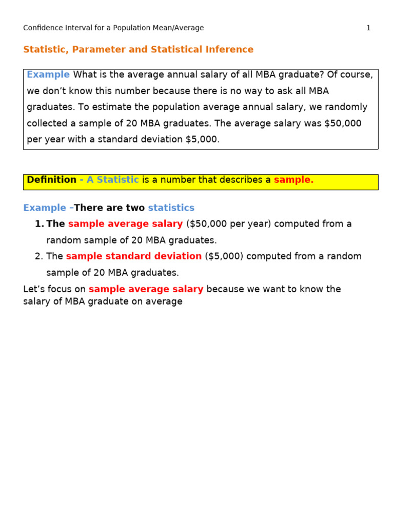 01 - Confidence Interval For A Population Mean | PDF | Confidence ...