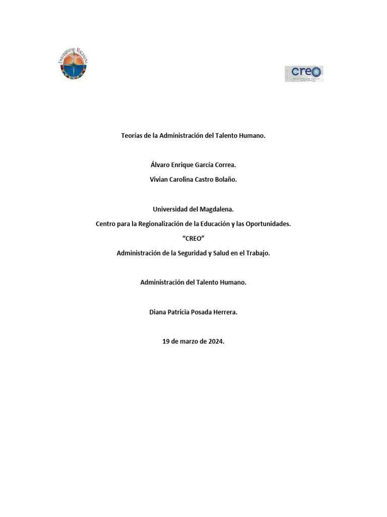 Taller Teorías de la Administración del Talento Humano | PDF