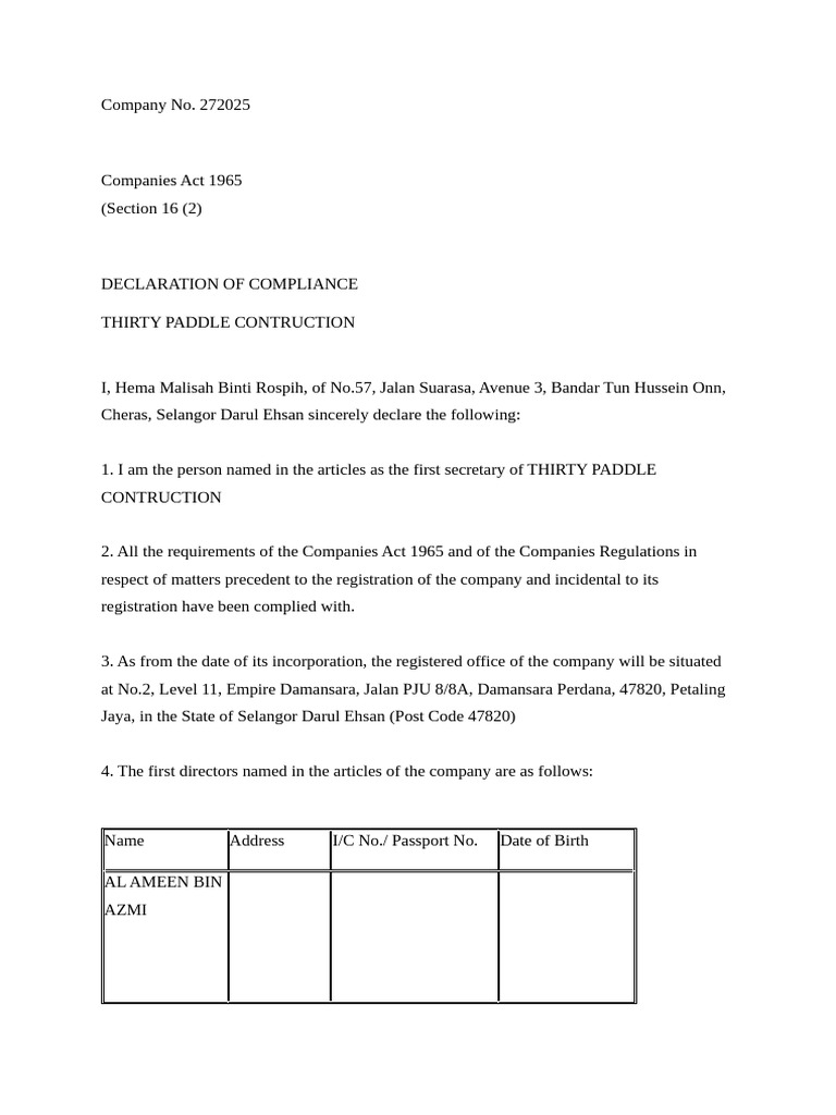 Form 6 Declaration of Compliance | PDF