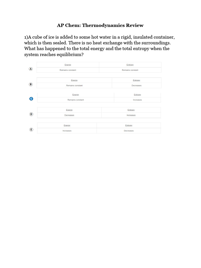 AP Chem Thermodynamics PDF | PDF | Chemical Reactions | Entropy
