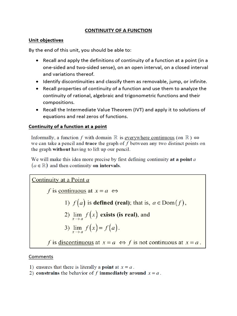 Lectures 17, 18, 19 - CONTINUITY OF A FUNCTION | PDF | Continuous Function | Function (Mathematics)