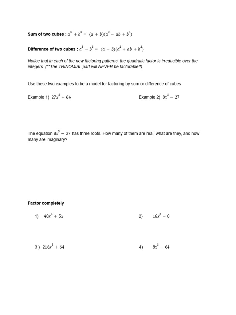 Sum and Difference of Cubes Explained | PDF
