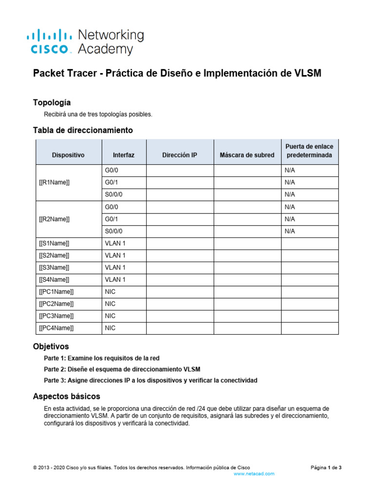 11.9.3 Packet Tracer - Práctica de Diseño e Implementación de VLSM | PDF | Dirección IP ...