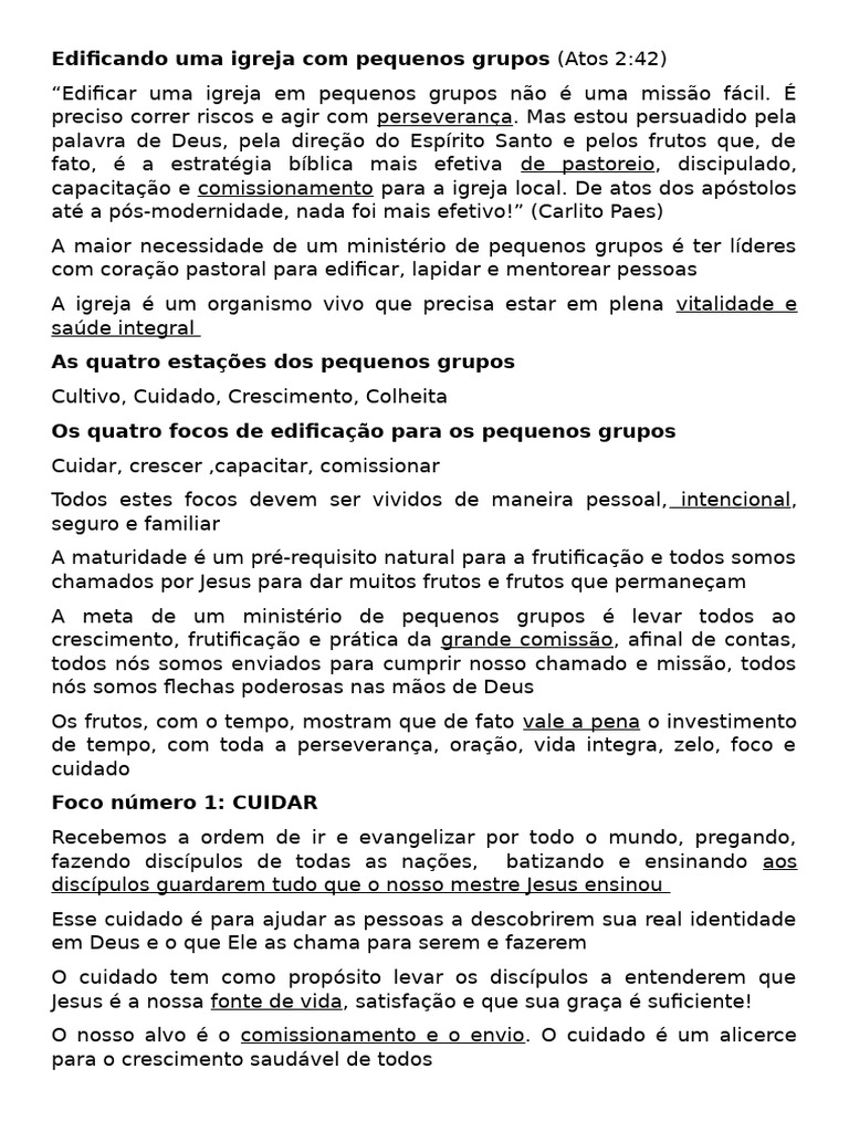 Edificando Uma Igreja Com Pequenos Grupo1 | PDF