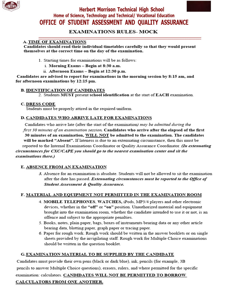 Mock Examination Rules and Guidelines | PDF