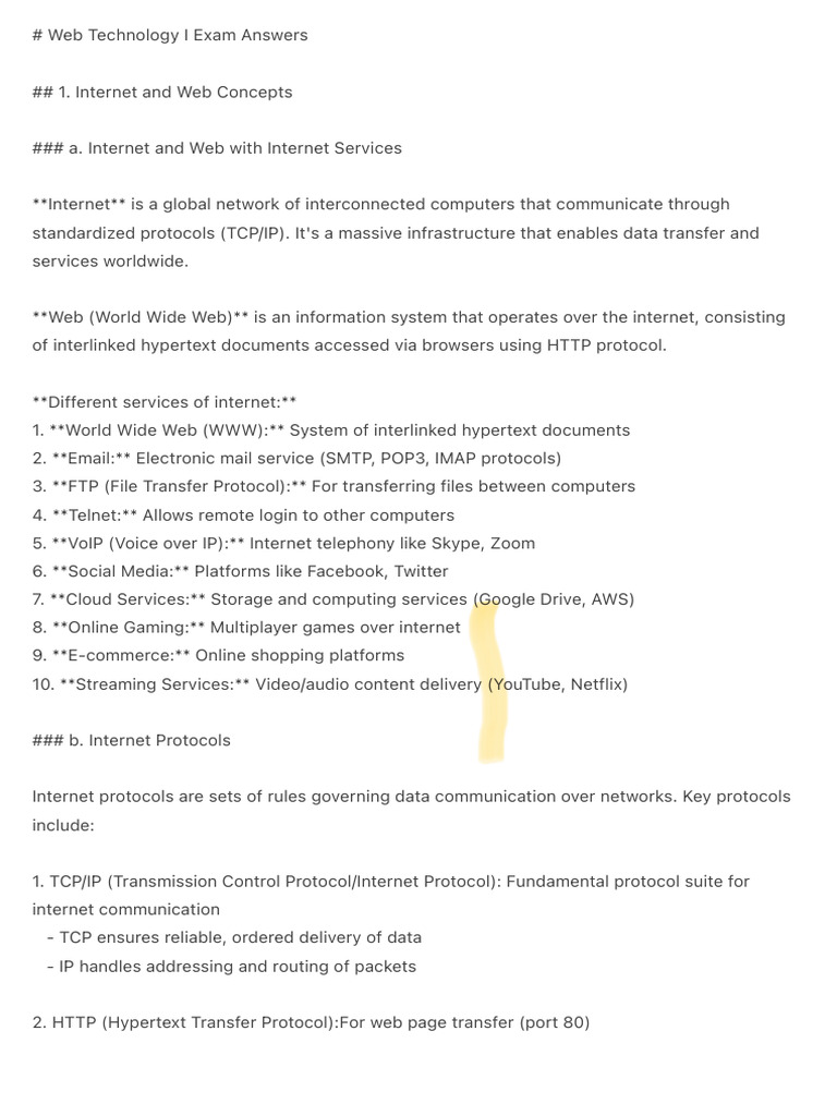 Web Technology Exam Answers Guide | PDF | World Wide Web | Internet & Web