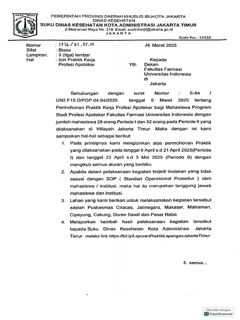Surat Pengantar Dinkes P1 Dan P2 Jaktim | PDF