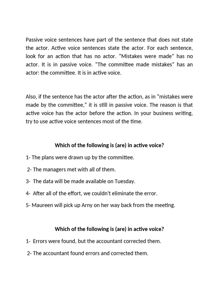 Active vs. Passive Voice in Writing | PDF