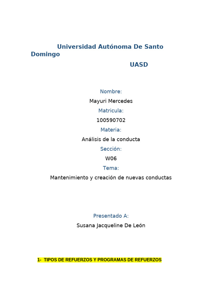 Mayuri Merecedes Unidad 3 | PDF | Reforzamiento | Sicología