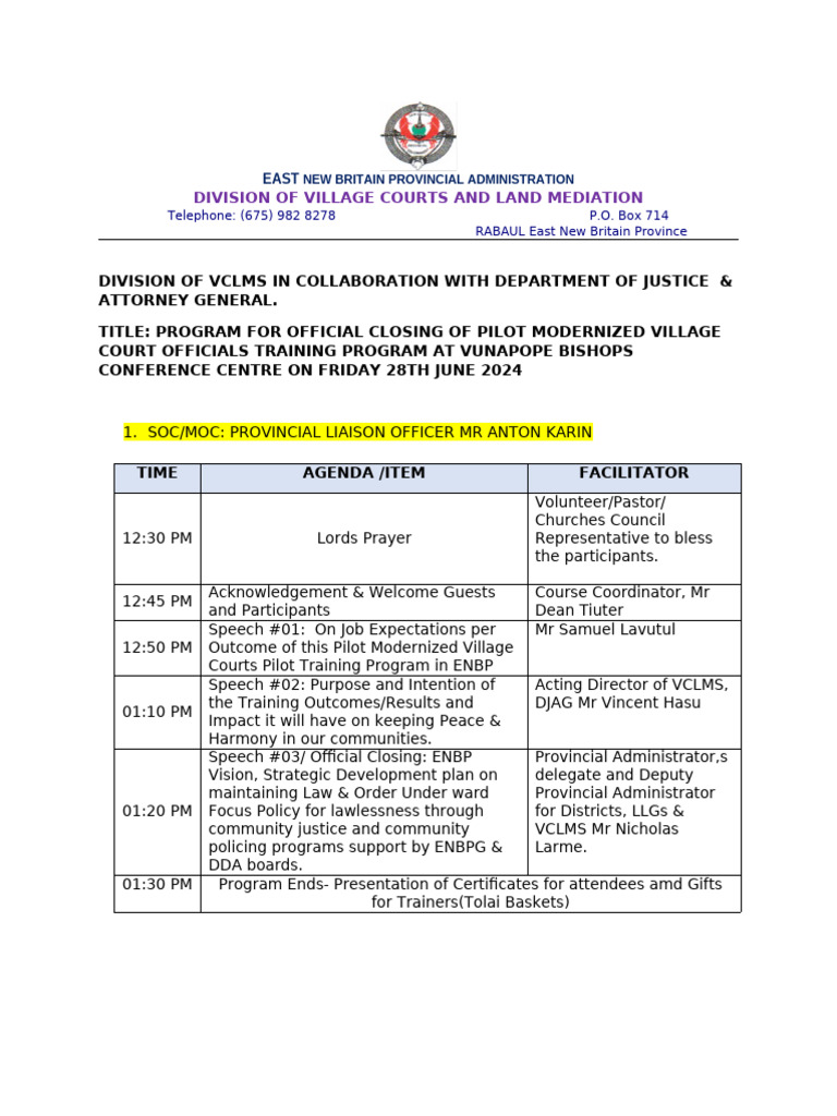 Closing Program - Model VC&LM Officials Training | PDF