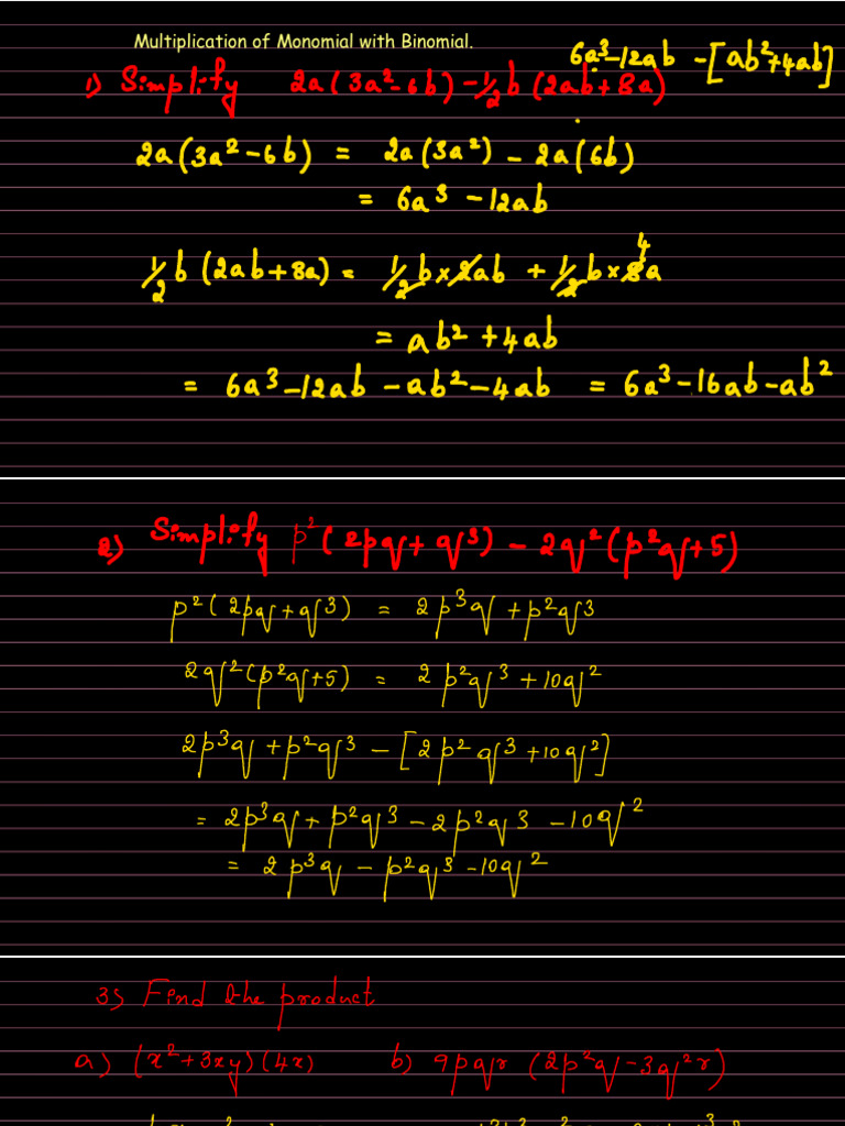 Multiplication of Monomial With Binomial | PDF