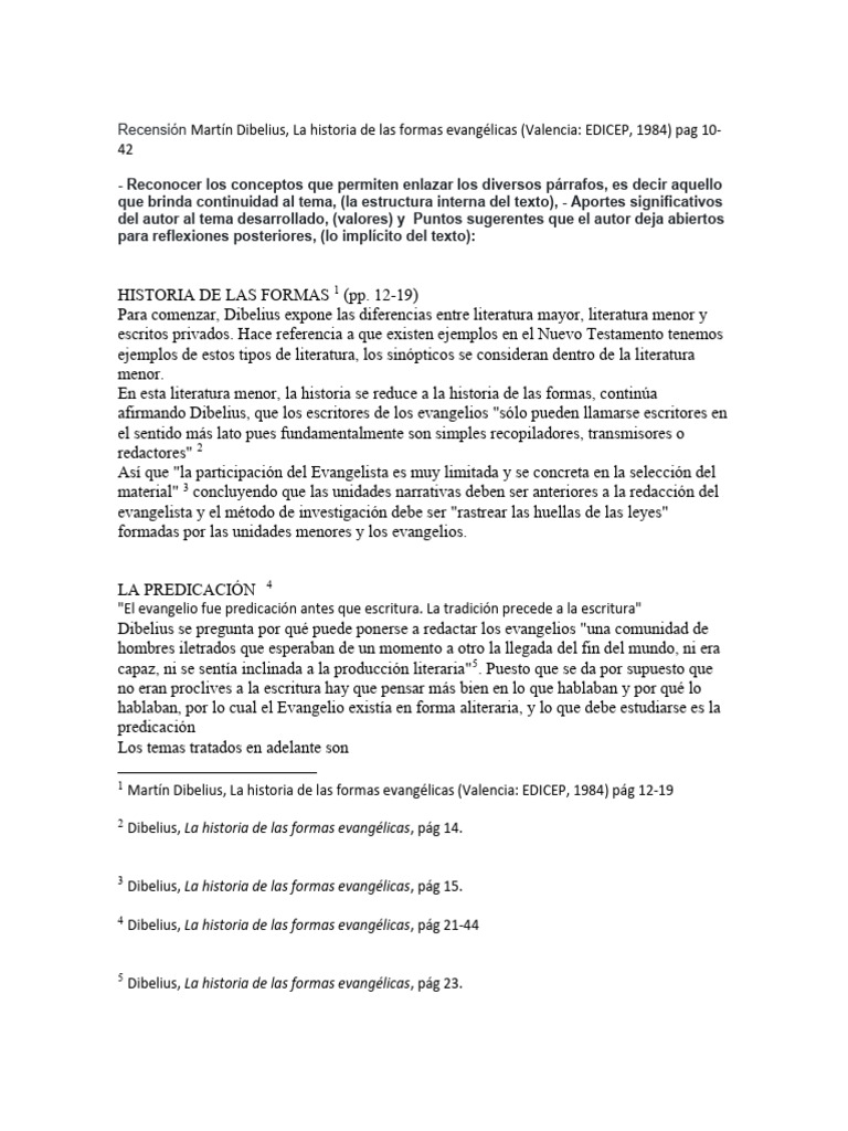 Recensión Historia de Las Formas Dibelius | PDF | Evangelios ...