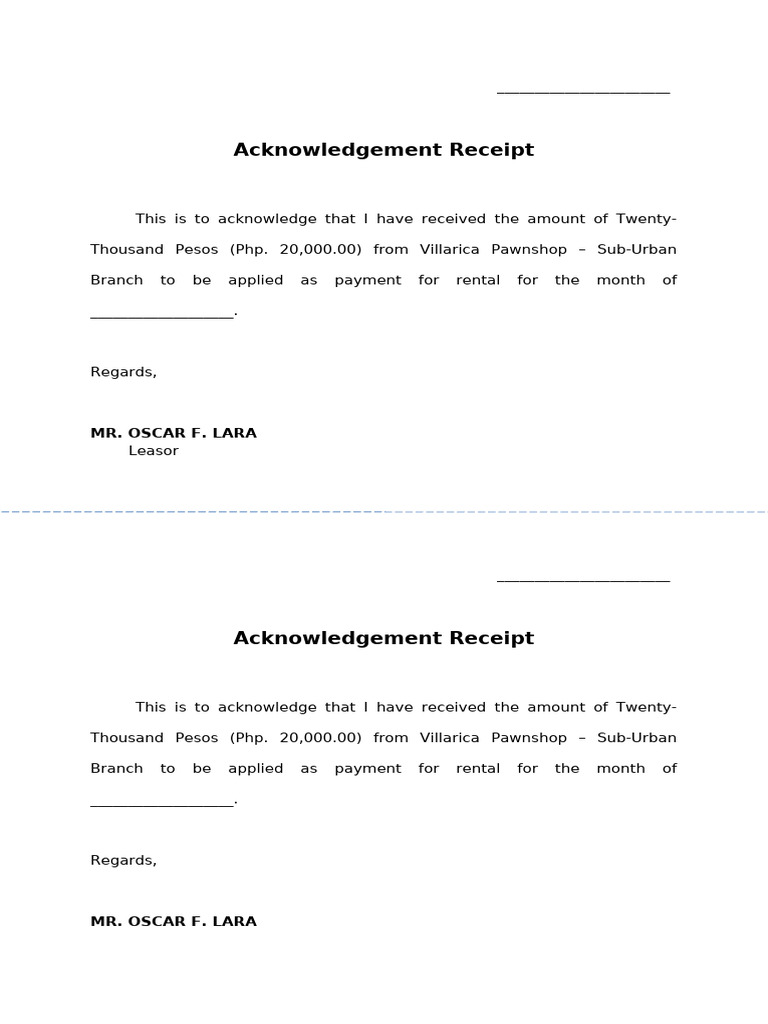 Acknowledgement Receipt of Payment | PDF