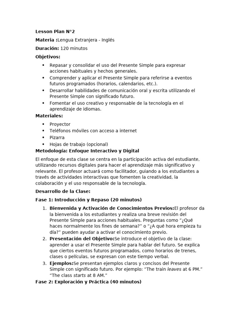 Lesson Plan N 2 - Review Present Simple | PDF | Aprendizaje ...