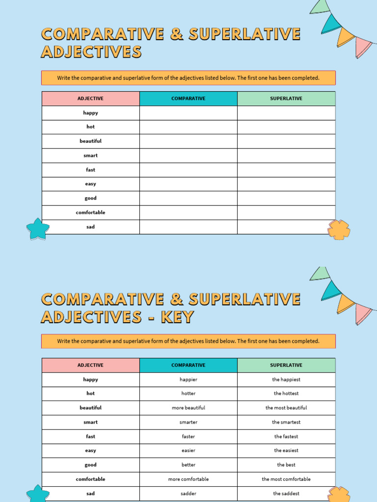 Comparative and Superlative Adjectives English Worksheet in Colorful ...