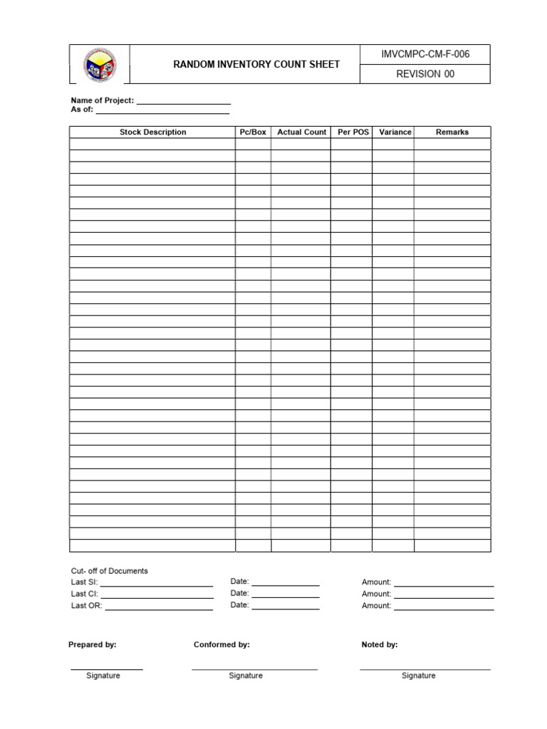 Random Inventory Count Sheet Template | PDF