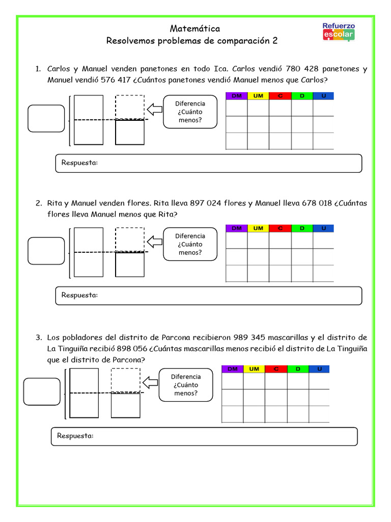 07 ABRIL FICHA REF RESOLVEMOS PROBLEMAS DE COMPARACION 2 PAEV | PDF