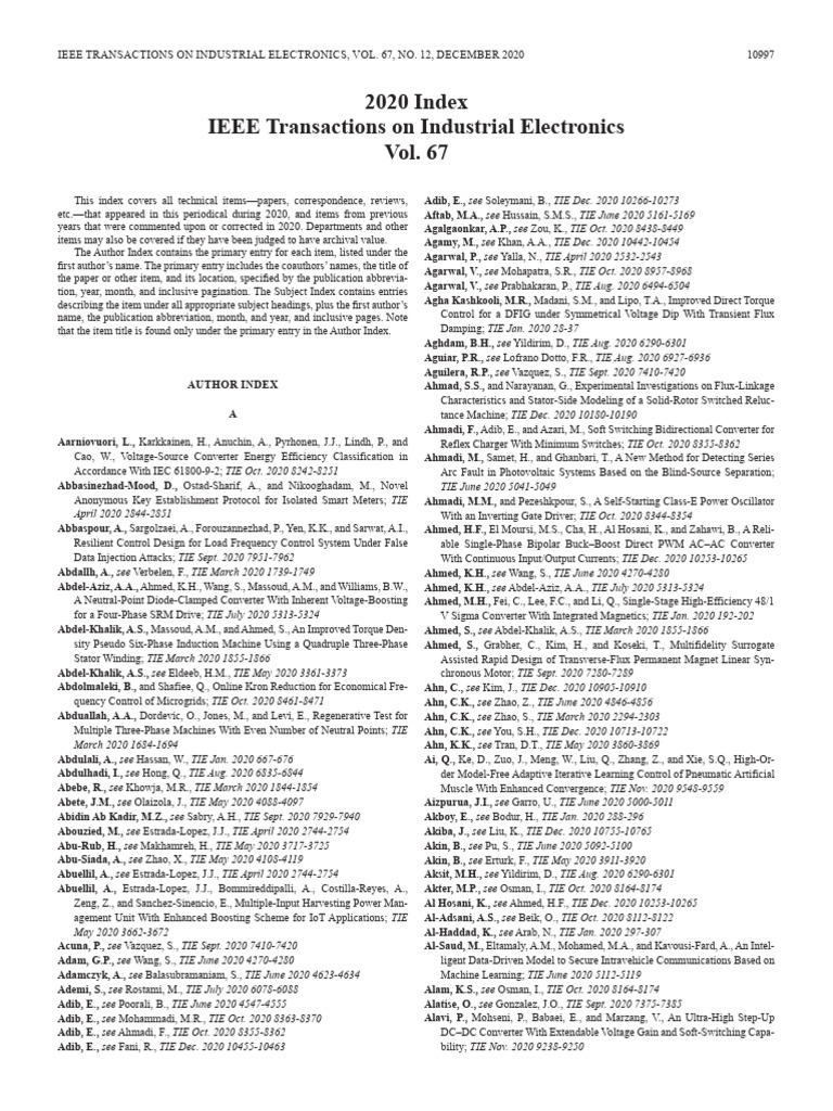 2019-2020 Index IEEE Transactions on Industrial Electronics Vol. 67 | PDF | Electricity ...
