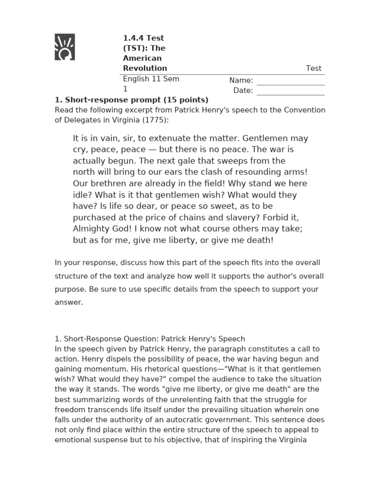 1.4.4 Test (TST) - The American Revolution (Test)1 | PDF | Thomas Jefferson