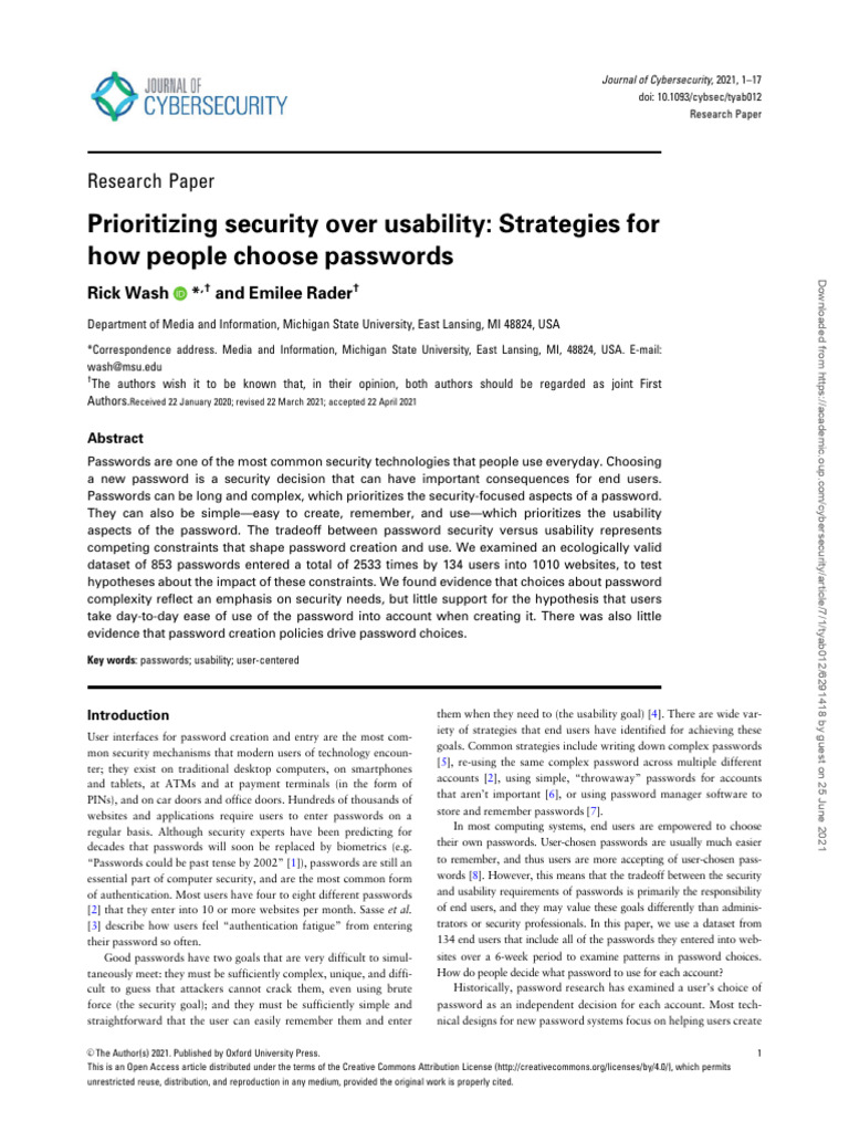 Prioritizing security over usability- Strategies for | PDF | Password | Hypothesis