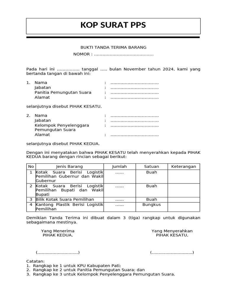 Contoh BTTB Logistik dari PPS ke KPPS | PDF