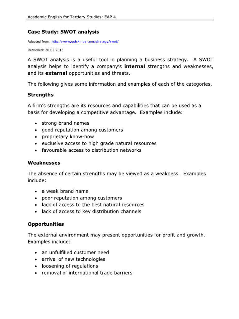 Case Study SWOT Analysis | PDF