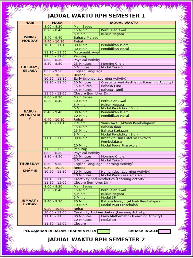 Jadual Kelas Semester 1 dan 2 | PDF