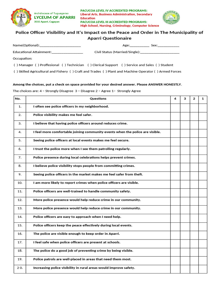 Police Visibility Questionaire | PDF | Police | Crimes