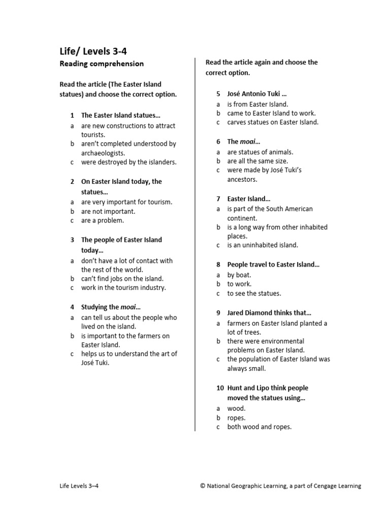 Levels3-4 EasterIsland Comprehension | PDF