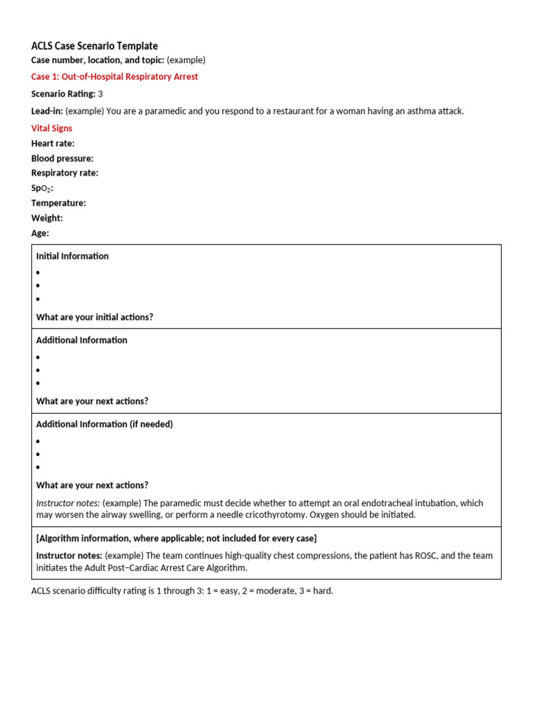 ACLS Case Scenario Template - Ucm - 506691 | PDF