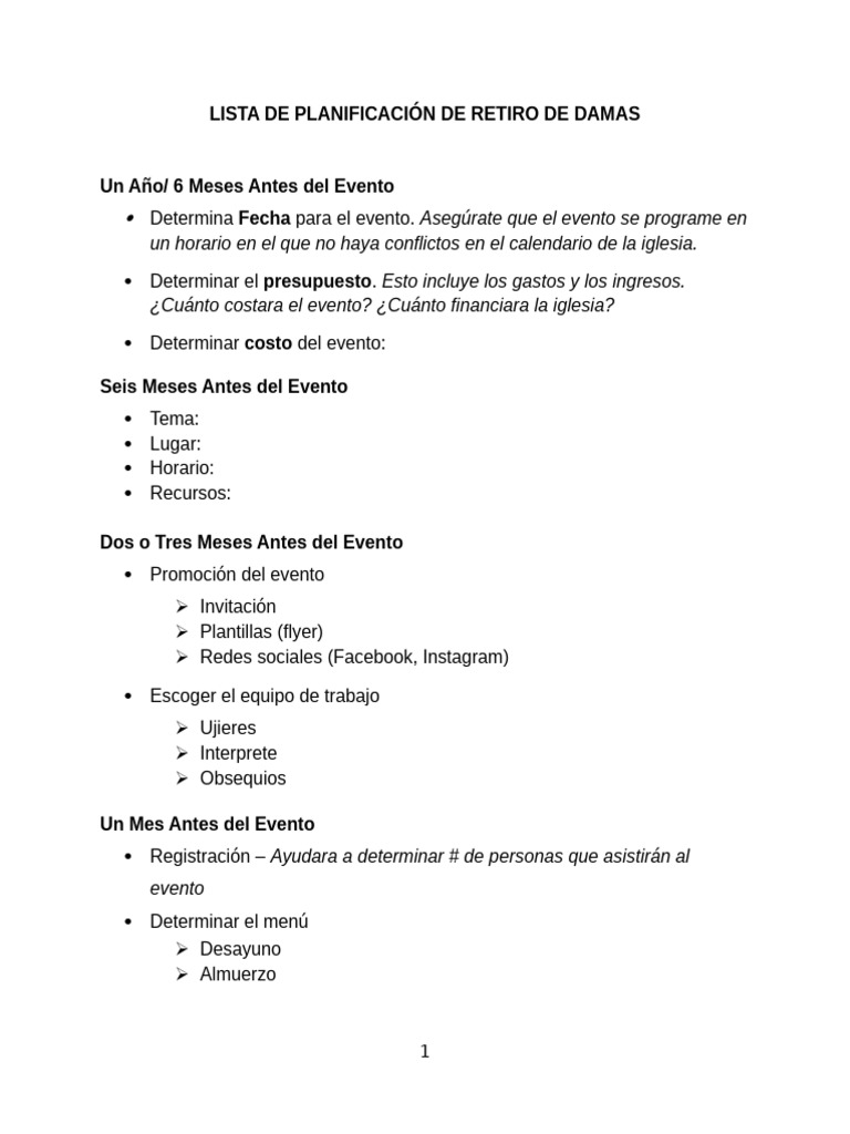 Lista de Planificacion de Retiro de Damas | PDF