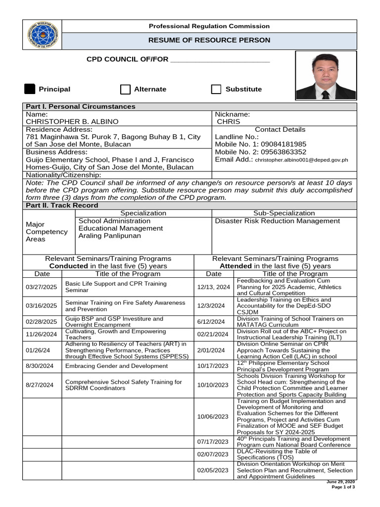 Resume of Resource Person | PDF