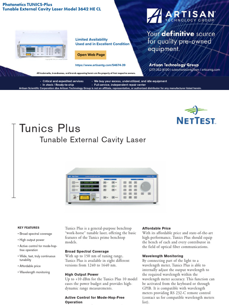 Tunics Plus Tunable Laser Overview | PDF | Hertz | Decibel